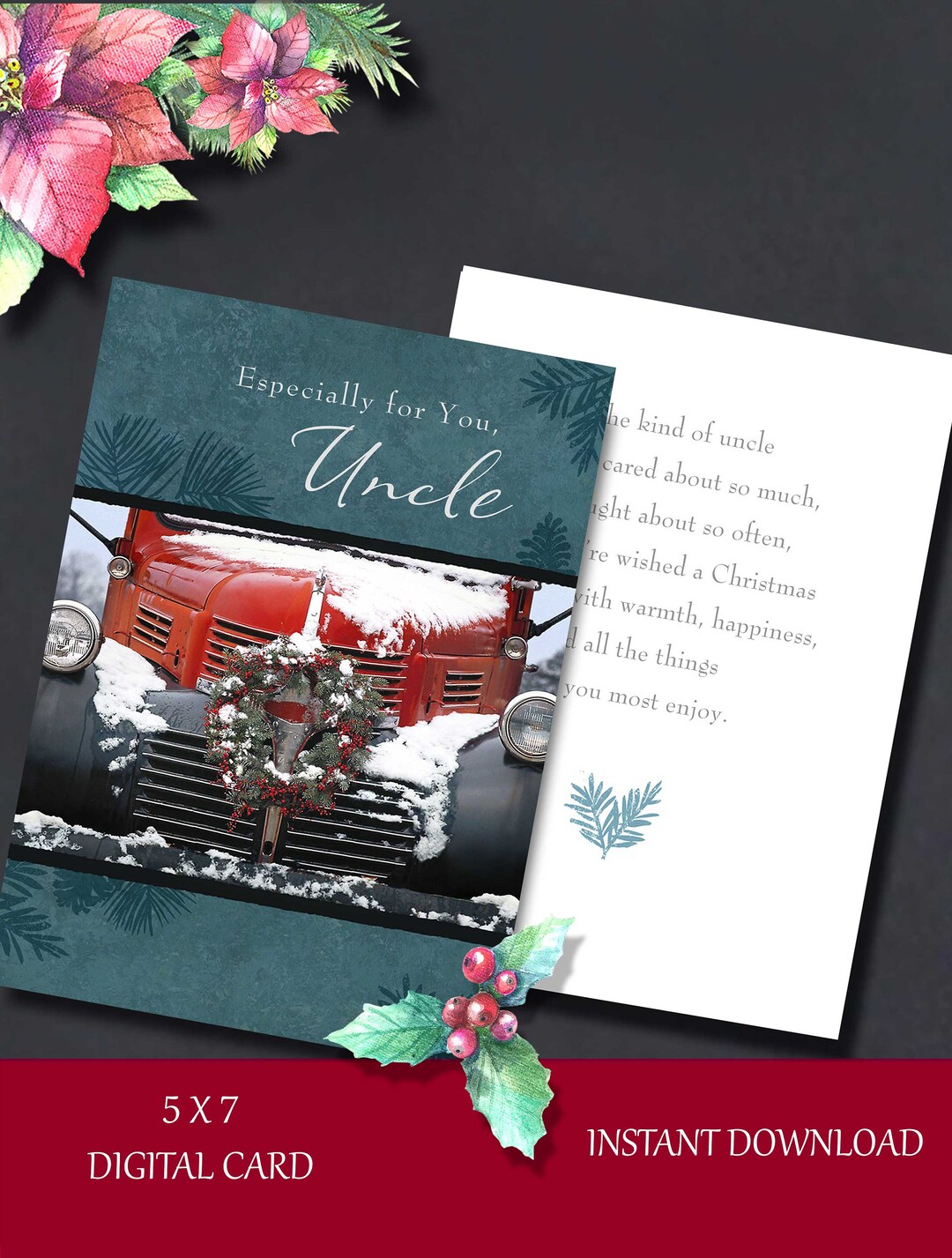 Holiday Uncle Christmas Card, Printable Digital (5x7 Inches) - Etsy