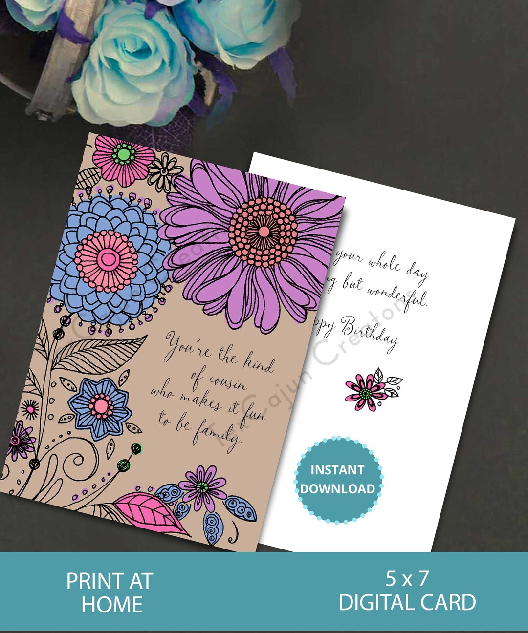 Cousin Birthday Card, Happy Birthday, Digital Card, Card for Cousin ...