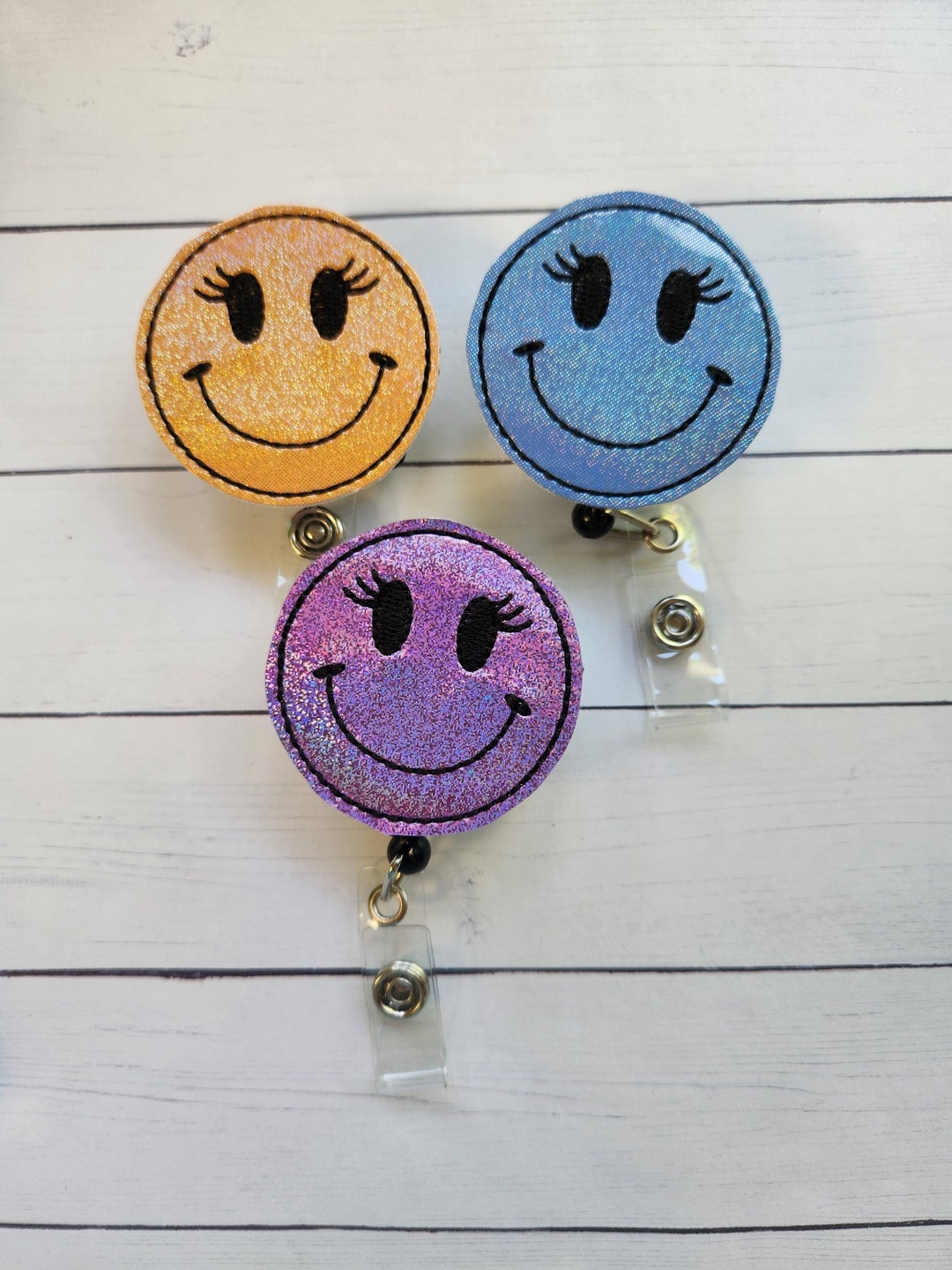 Smiley Girl Face Badge Reel, Smiley Badge Reel, Happy Badge Holder ...
