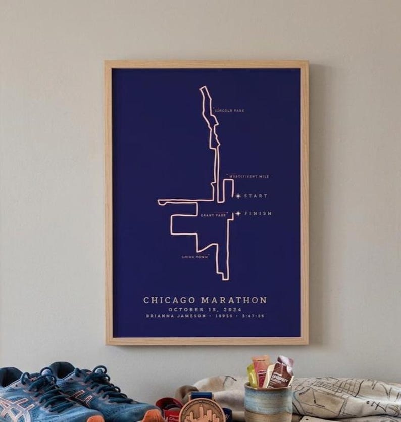 Chicago Marathon Course Print, Personalize Race Route Poster, Running ...