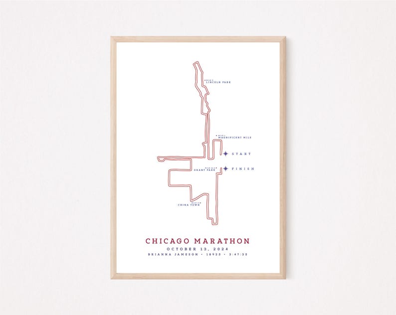 Chicago Marathon Course Print, Personalize Race Route Poster, Running ...