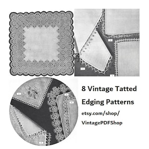8 Vintage Tatted Handkerchief Hankie Centerpiece Edging Patterns Ebook ...