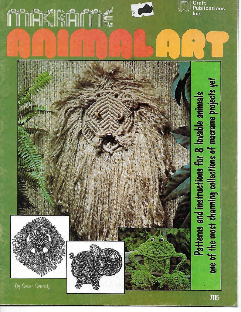Macrame Animal Art Pattern Booklet, Lion, Pig, Frog, Elephant, Cat ...