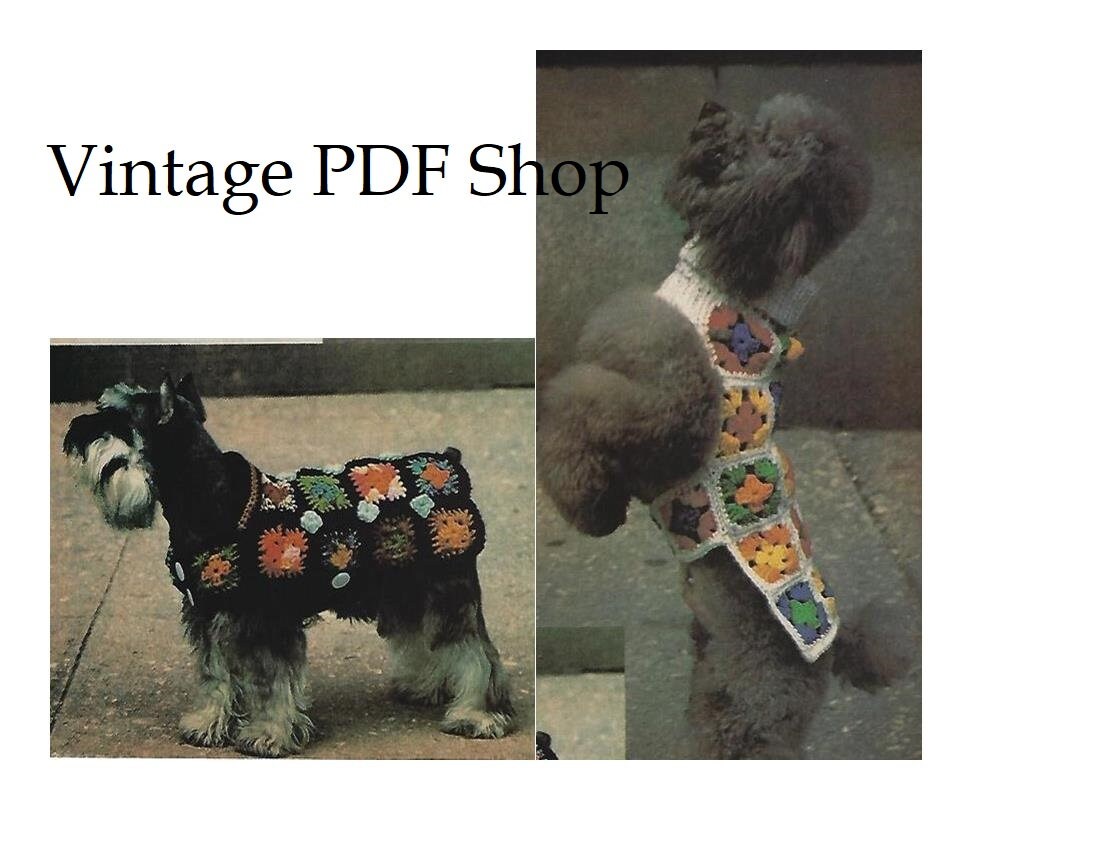 Vintage Crochet Dog Coat Granny Square Patterns - PDF INSTANT DOWNLOAD ...
