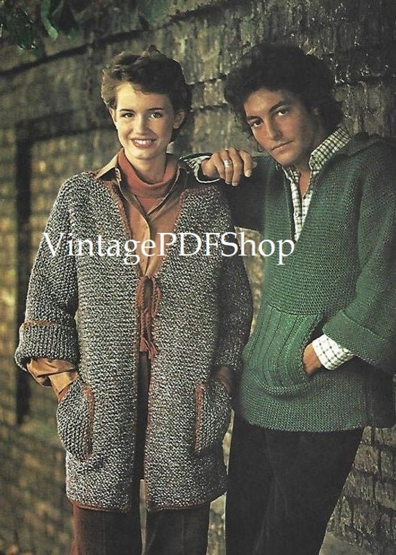 Knit T-shaped Jacket for Woman and Sweater for Man Patterns - Etsy