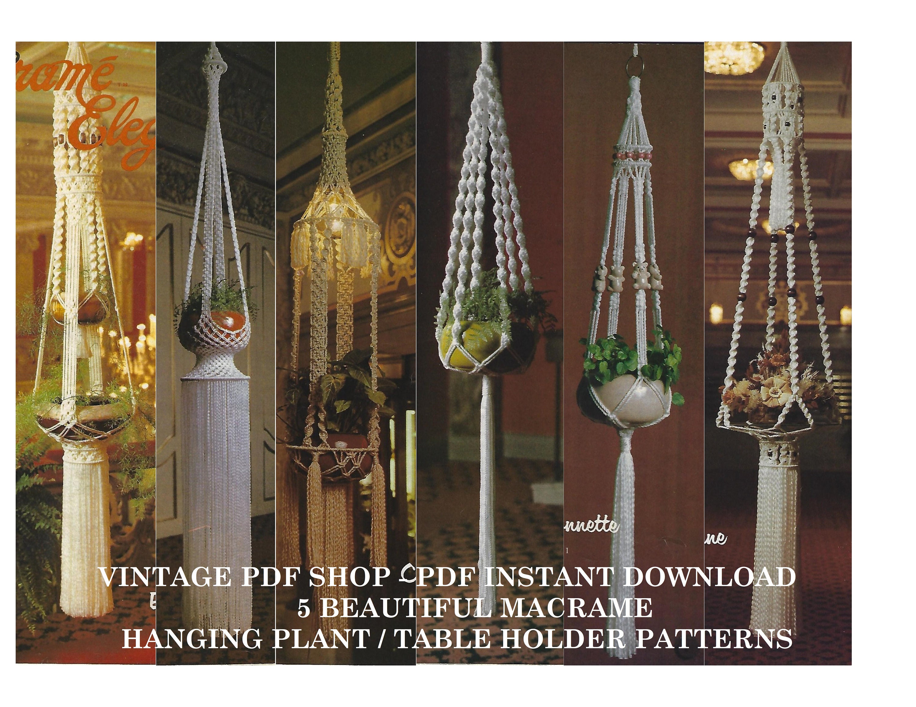 5 Macrame Plant Hanger Holders and Hanging Table Patterns - Etsy