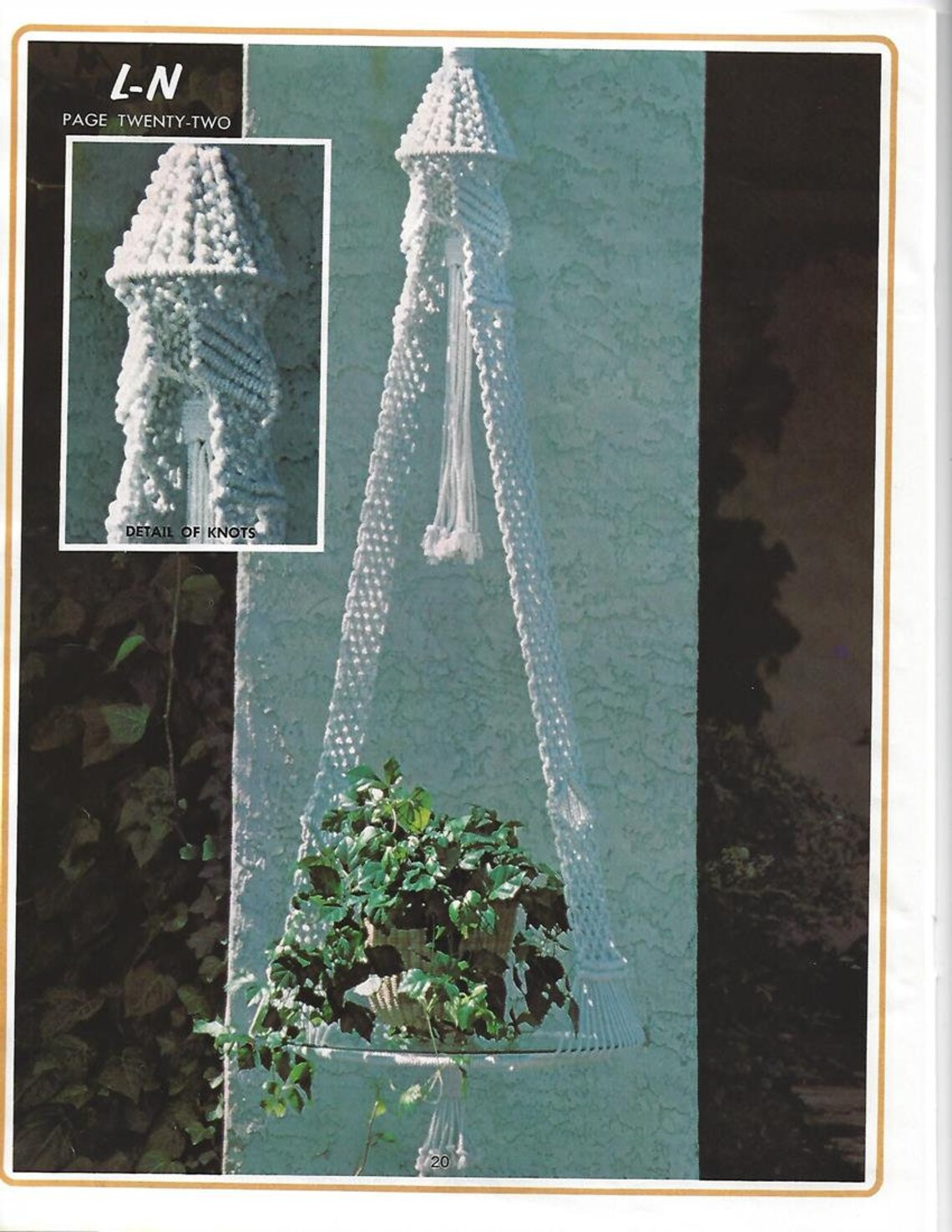 1970's 2 Macrame Patterns Deco Wall Art and Hanging Table Plant Holder ...