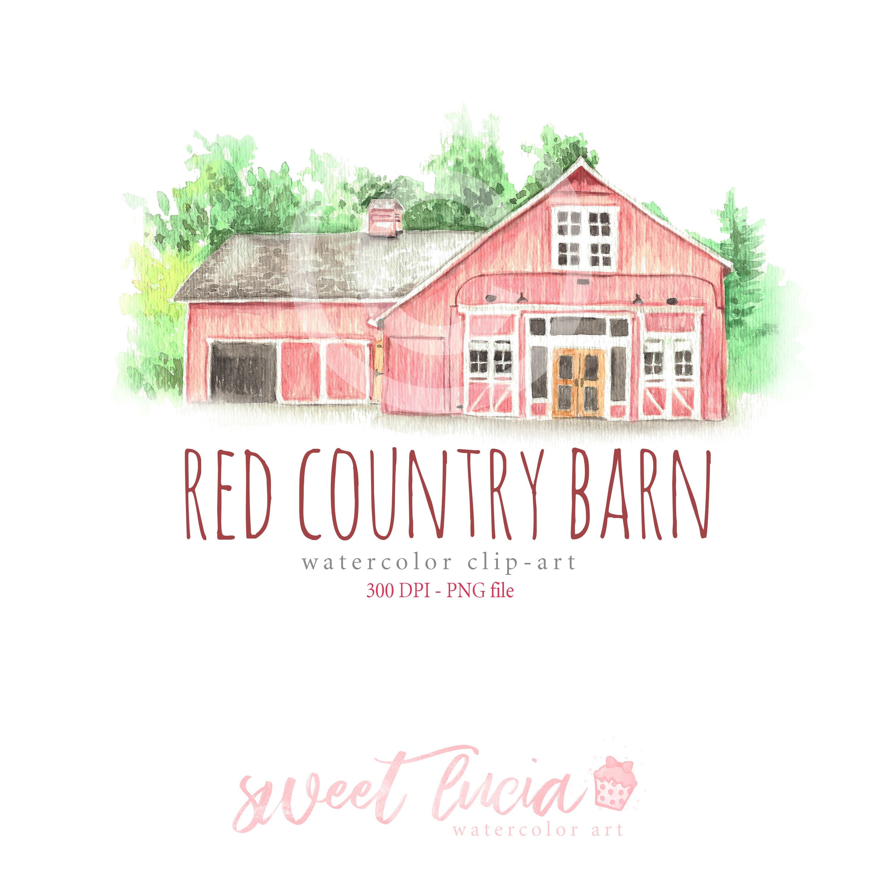 Red Country Barn, Hand Painted Watercolor Clip Art, Farm Theme, Wedding ...