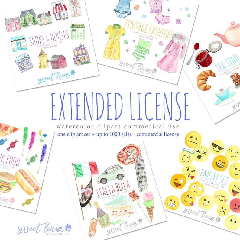 Commercial Use License for Watercolor Clipart and Patterns by Sweet ...