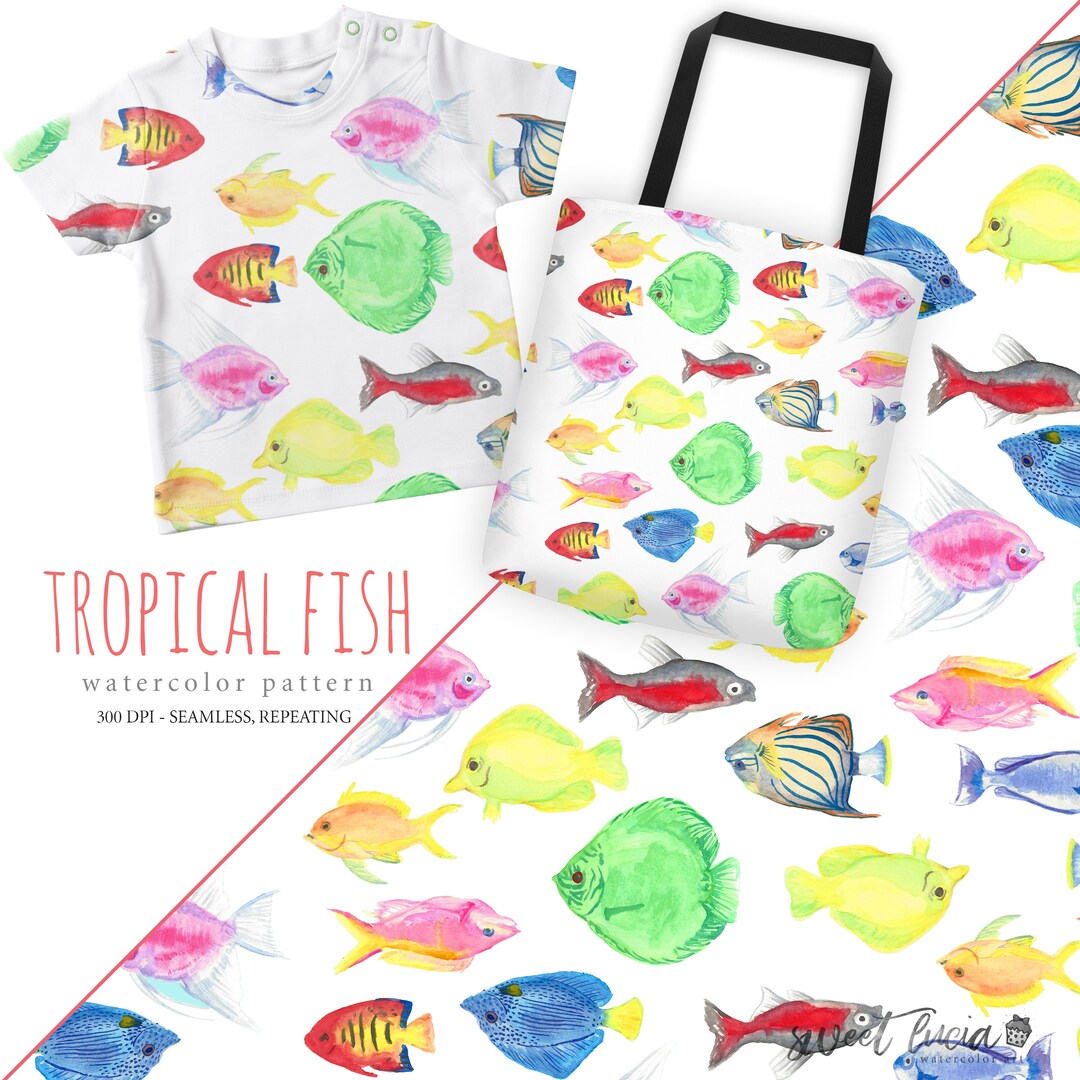 Seamless Tropical Fish Pattern - Watercolor Artwork Features Colorful ...