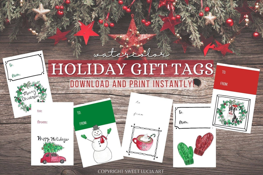 Printable Holiday Gift Tags, Printable, Christmas, Watercolor Design ...