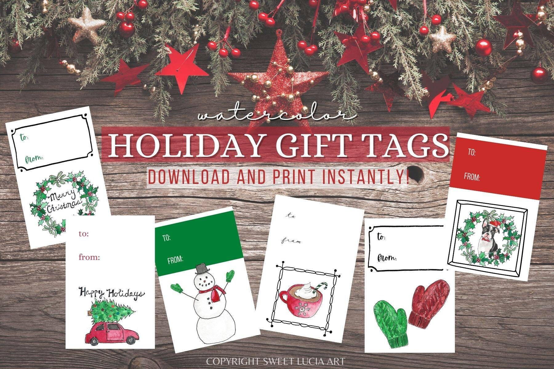 Printable Holiday Gift Tags, Printable, Christmas, Watercolor Design ...