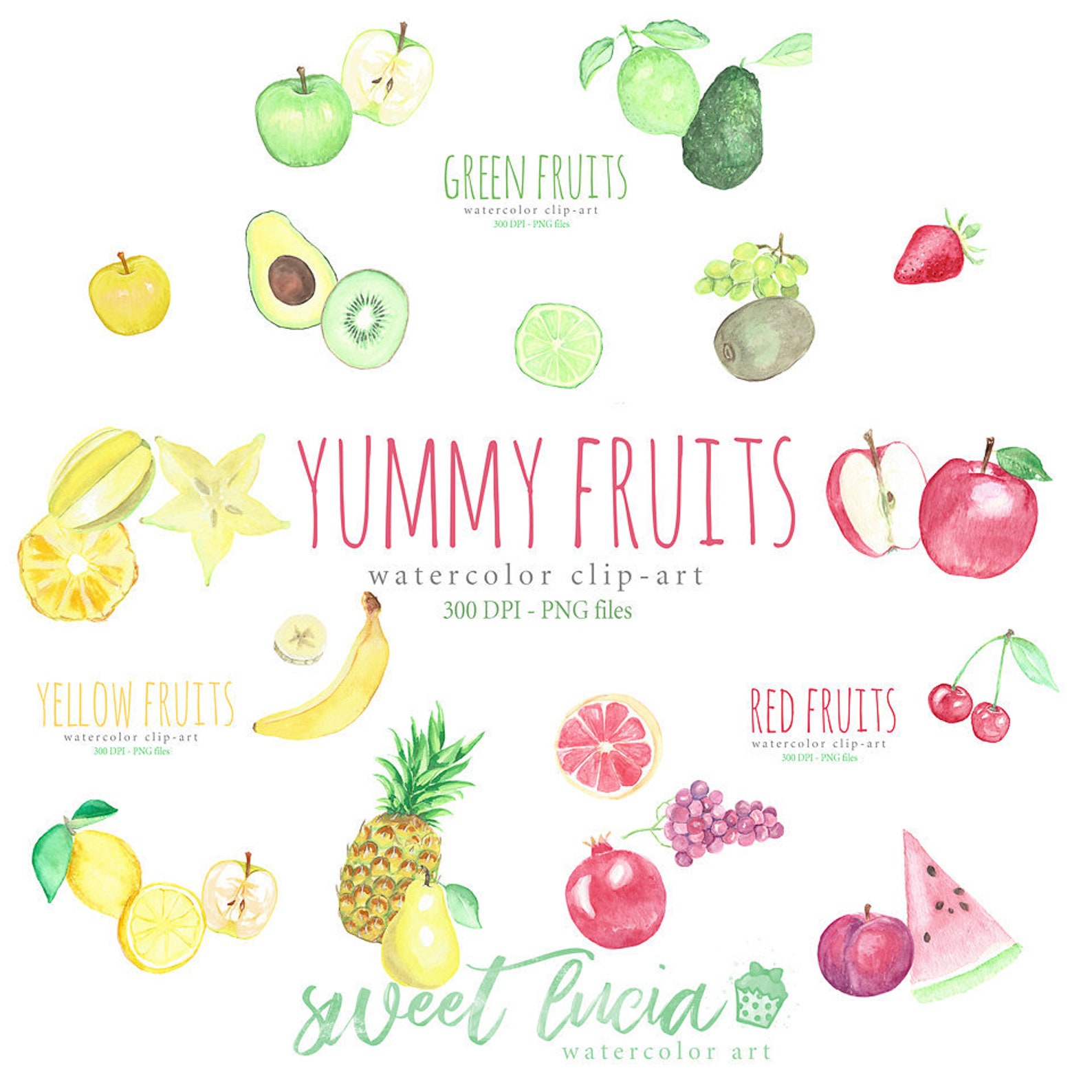 Fruit Watercolor Clipart Set Digital Download Instant Download Food ...