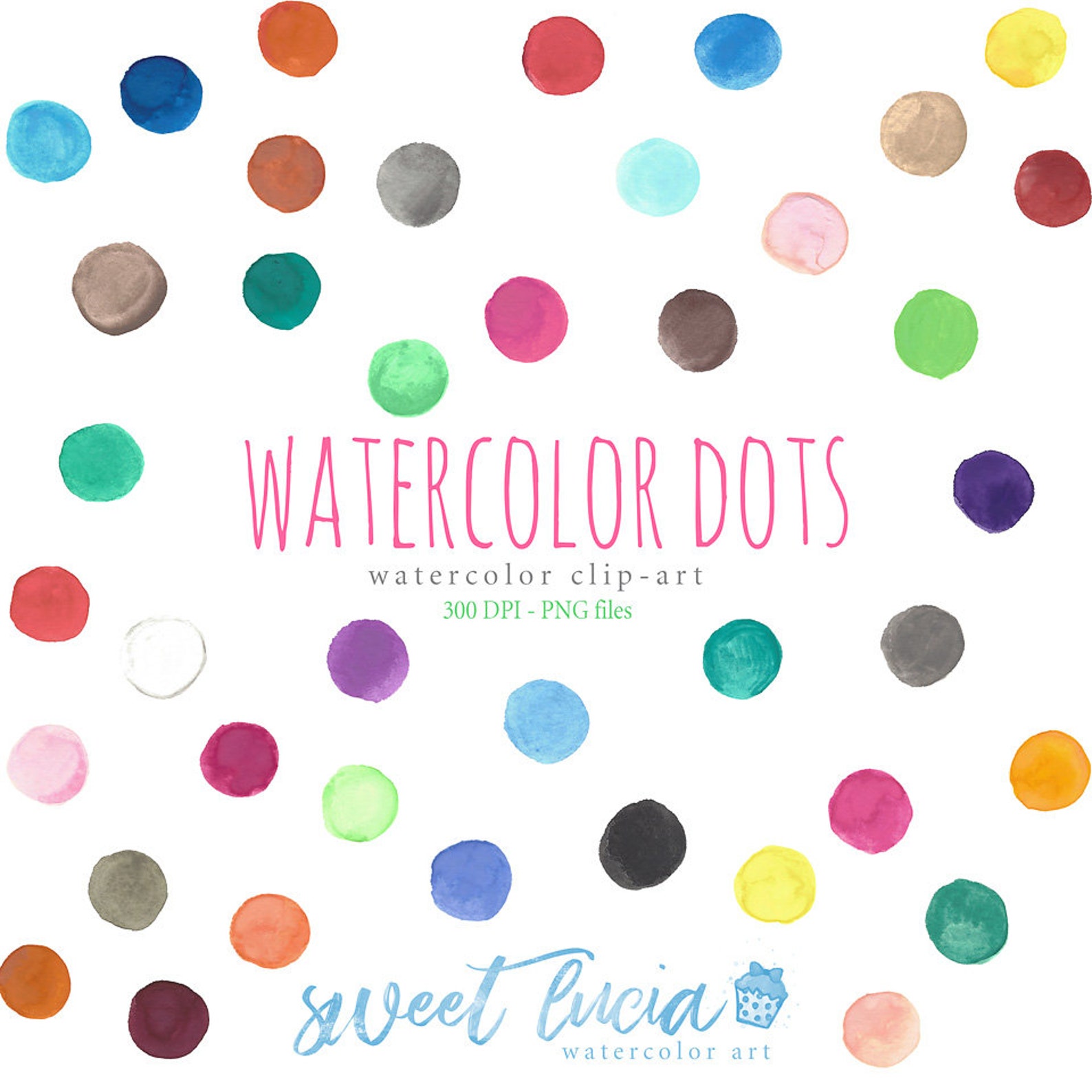 Watercolor Dots Clip Art, Polk Dots Clipart, Watercolour Paint Splashes ...