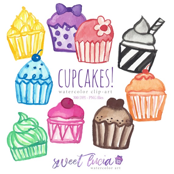 Watercolor Clip Art Cupcakes Sweets Art Watercolour - Etsy