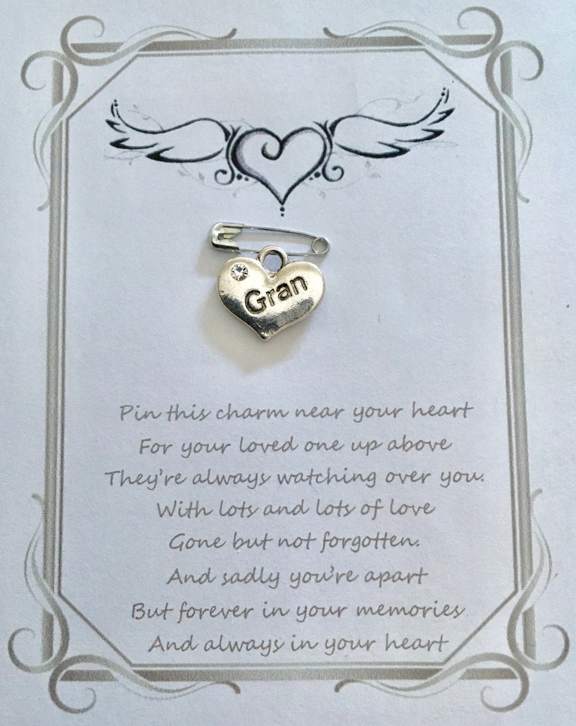 Loving Memory Memorial Gran Grandma Grandad Heart Charm | Etsy