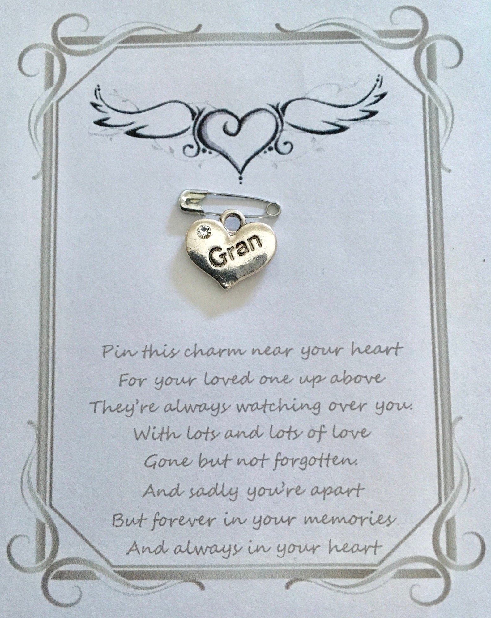 Loving Memory Memorial Gran Grandma Grandad Heart Charm | Etsy