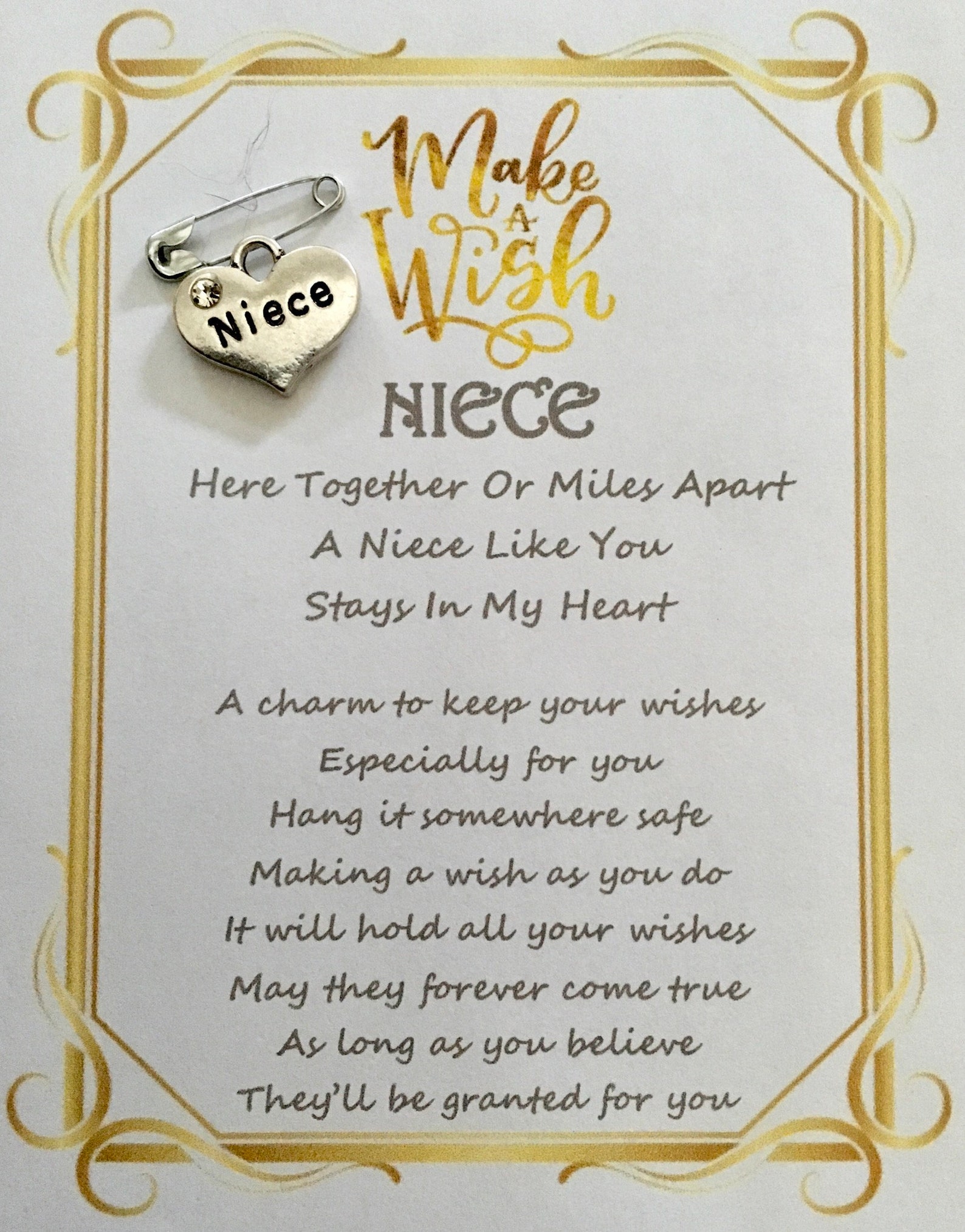 Niece Miles Apart but Stays in My Heart Make a Wish Charm - Etsy