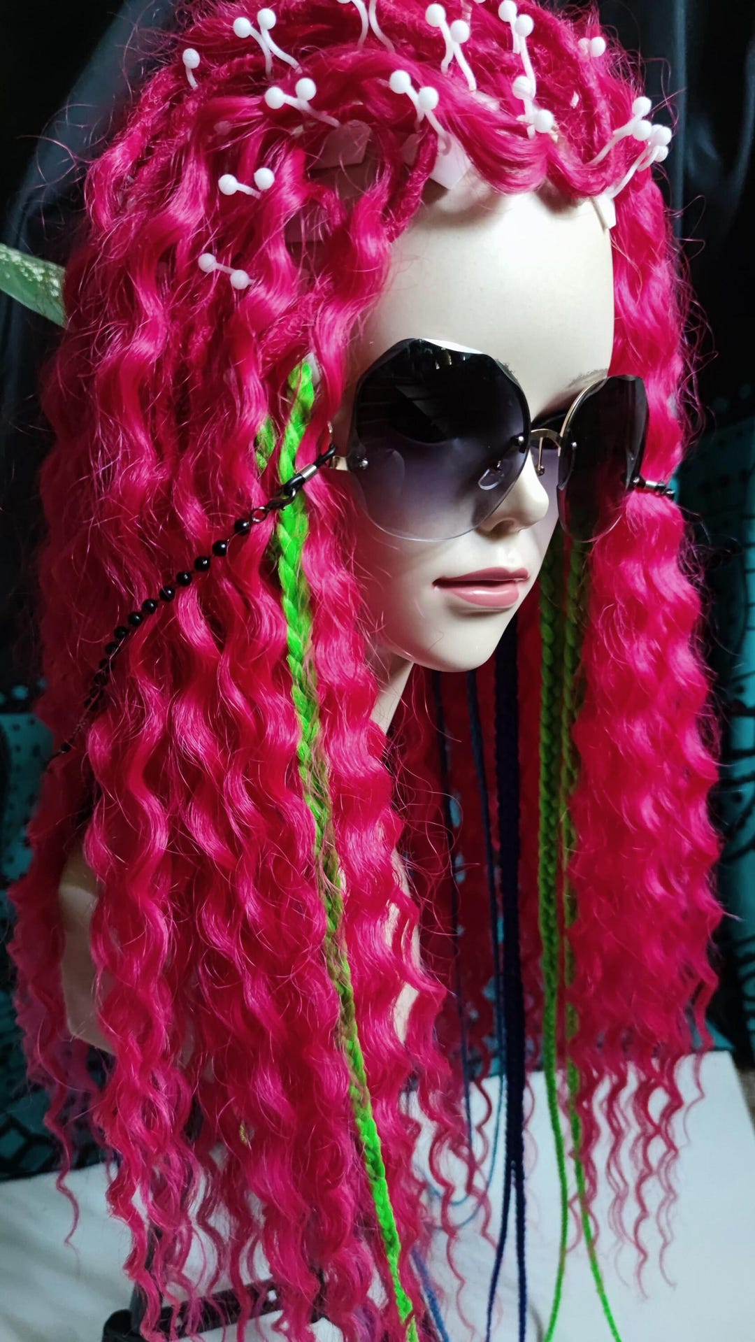 Neon Pink Rainbow Curly Dreadlocks Extensions Braid in DE/SE Full or ...
