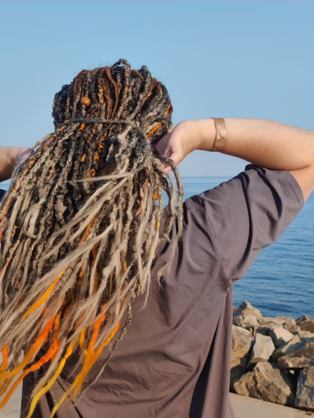Grey Dreads With Braids, Fire Accent Hair Dreadlocks Set - Etsy