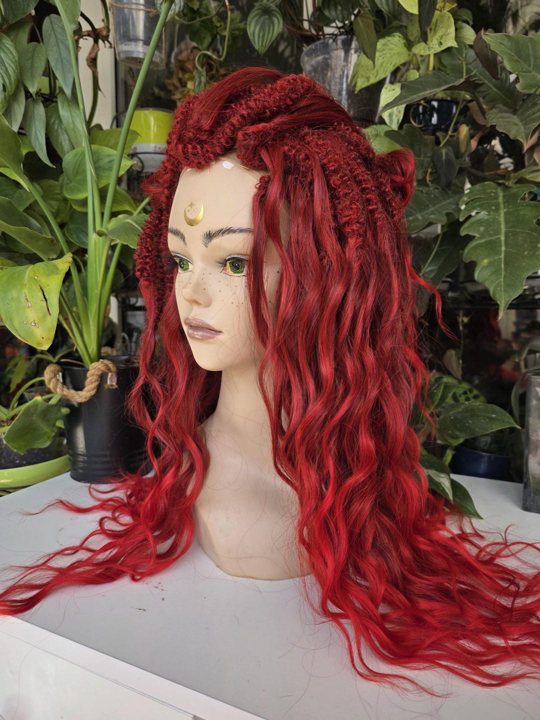 Boho Dreadlock Extensions: Crimson Red Curly Synthetic Hair (DE/SE Sets ...