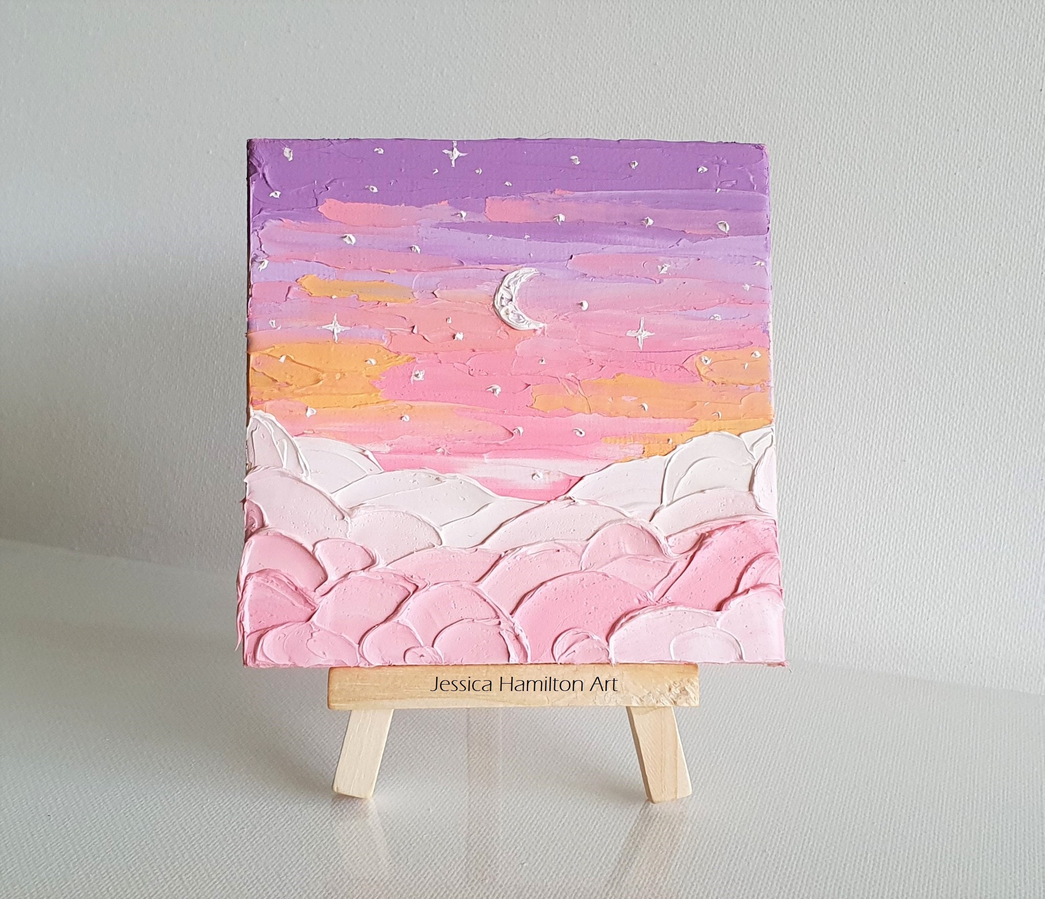 Buy Pink Clouds Painting Crescent Moon Oil Painting Cute Canvas Wall Art 3D Textured Oil Impasto Palette Knife Artwork Pink Pastel Art Gift Online in India Etsy