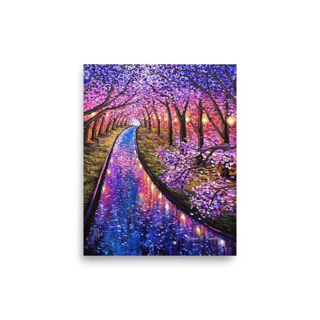 Spring Flowers River Painting Nightscape Canvas Wall Art Landscape ...