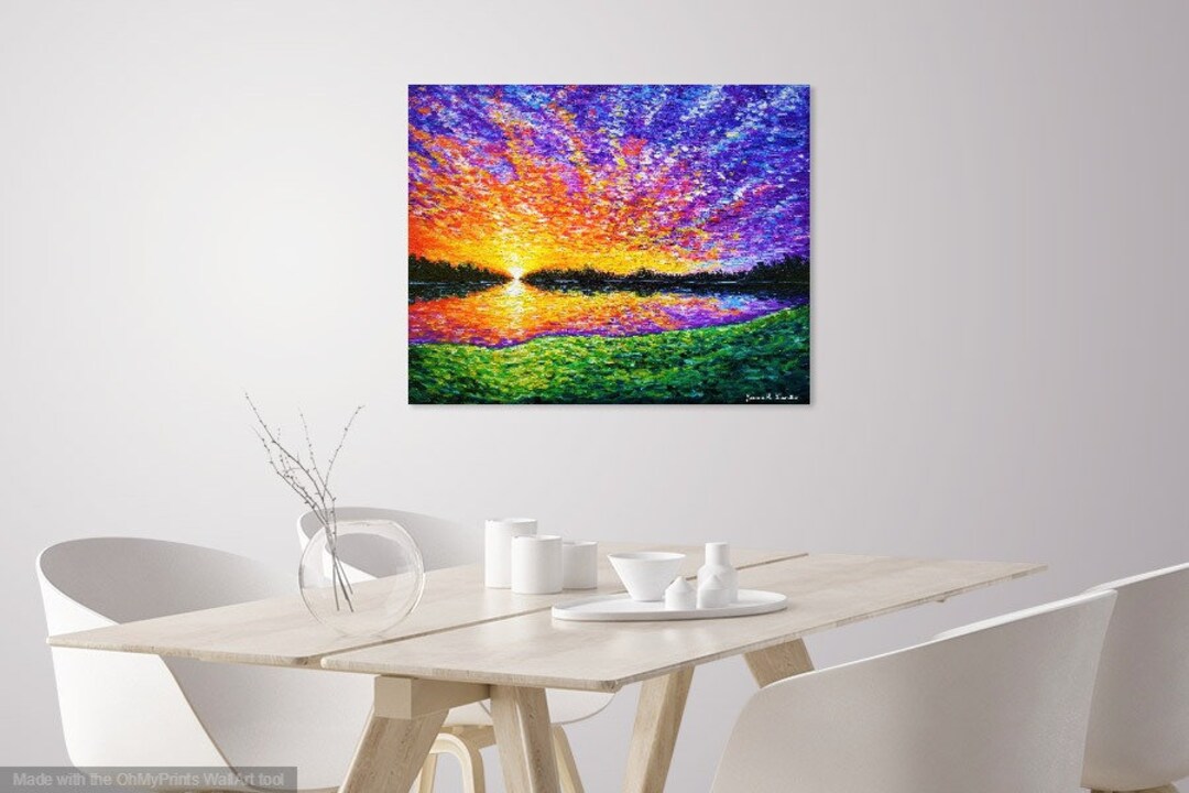 Impasto Sunset Lake Painting: Colorful Mountain Landscape Art - Etsy