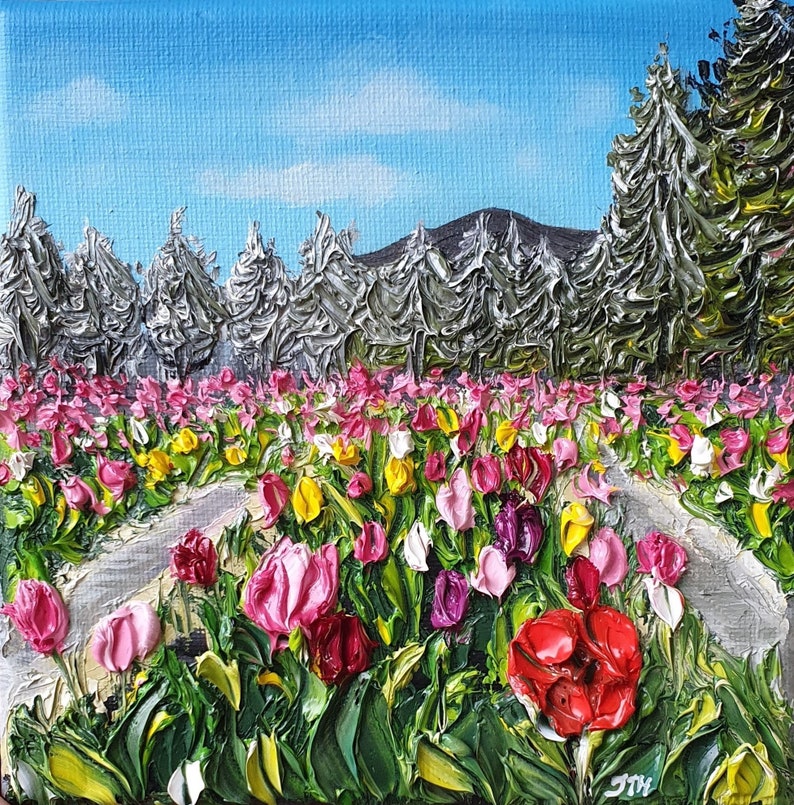 Original Painting Tulip Field Floral Landscape Impasto 3D - Etsy