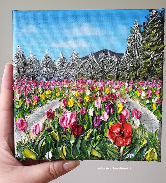 Original Painting Tulip Field Floral Landscape Impasto 3D - Etsy