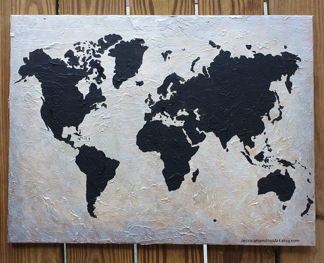 Gold Leaf World Map Painting: Textured Metallic Canvas Art - Etsy