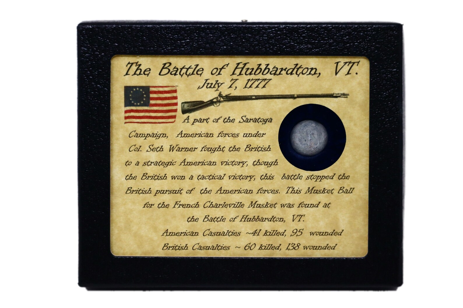 The Battle of Hubbardton, VT Revolutionary War Relic in Display Case ...