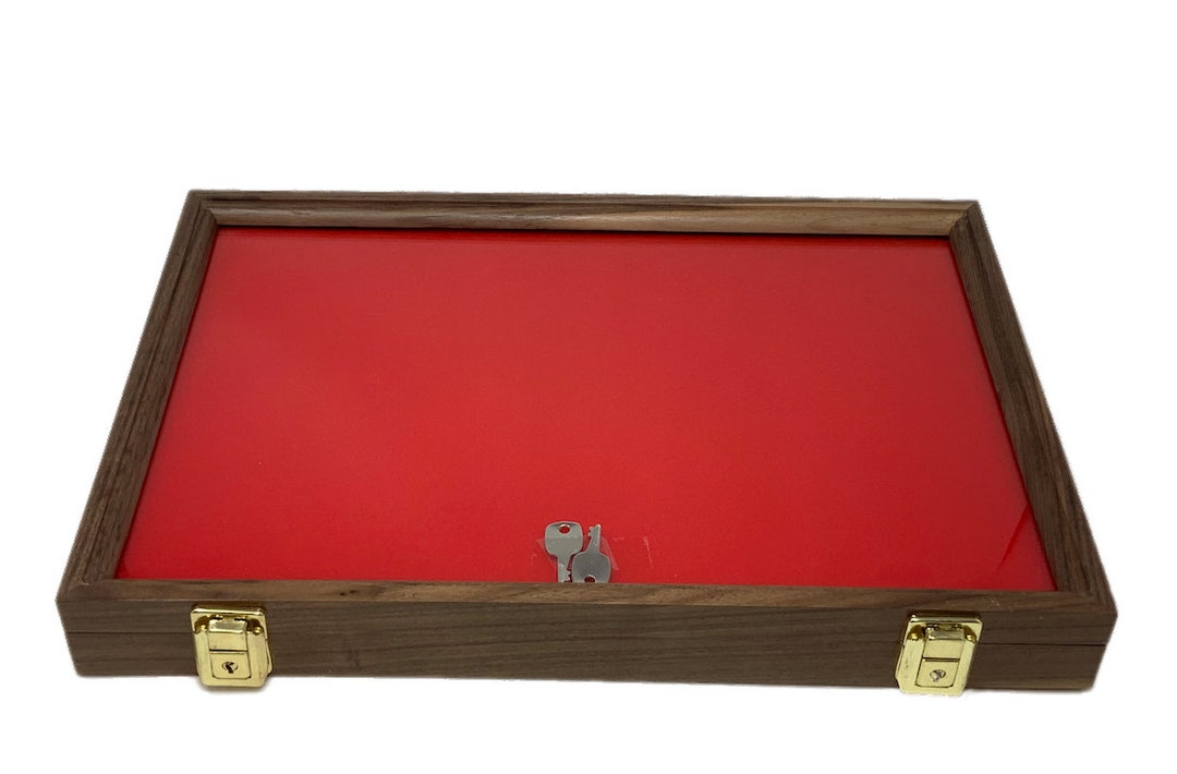 Walnut Wood Display Case 12 X 18 X 2 With Lockable Latch and Glass Top ...