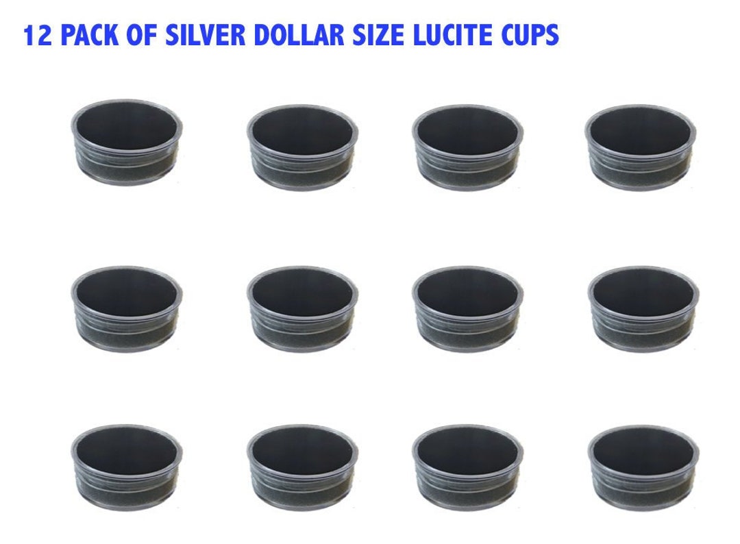 12 Silver Dollar Size Plastic Lucite Cups With Black Foam for Buttons ...
