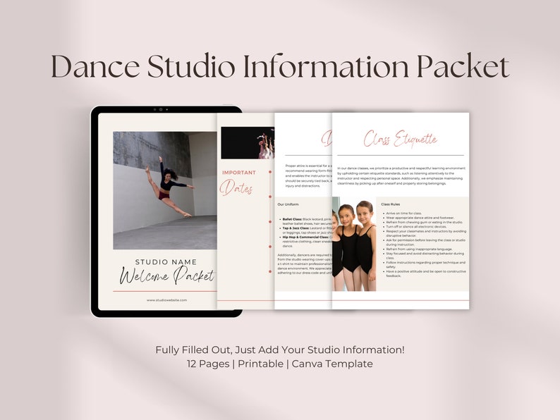 Dance Studio New Student Welcome Packet Template | Canva Template | New ...