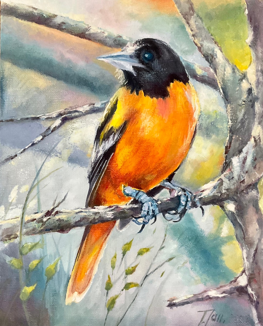 Bird Painting, Colorful Bird Painting, Original Oil Painting, Hand ...