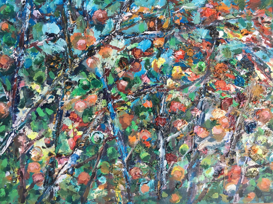 Abstract Colorful Apple Tree Forest Thick Paint Original Hand Painting ...