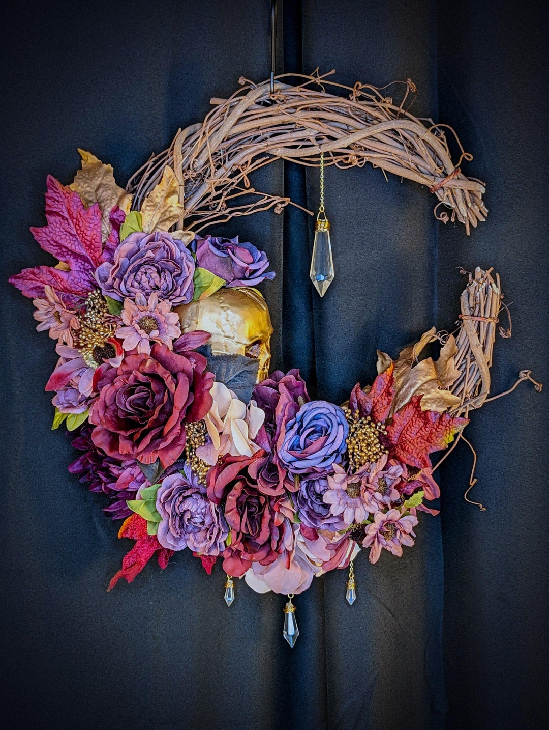 Vainglory Crescent Moon Wreath | Rose, Hydrangea, Maple, Chrysanthemum ...