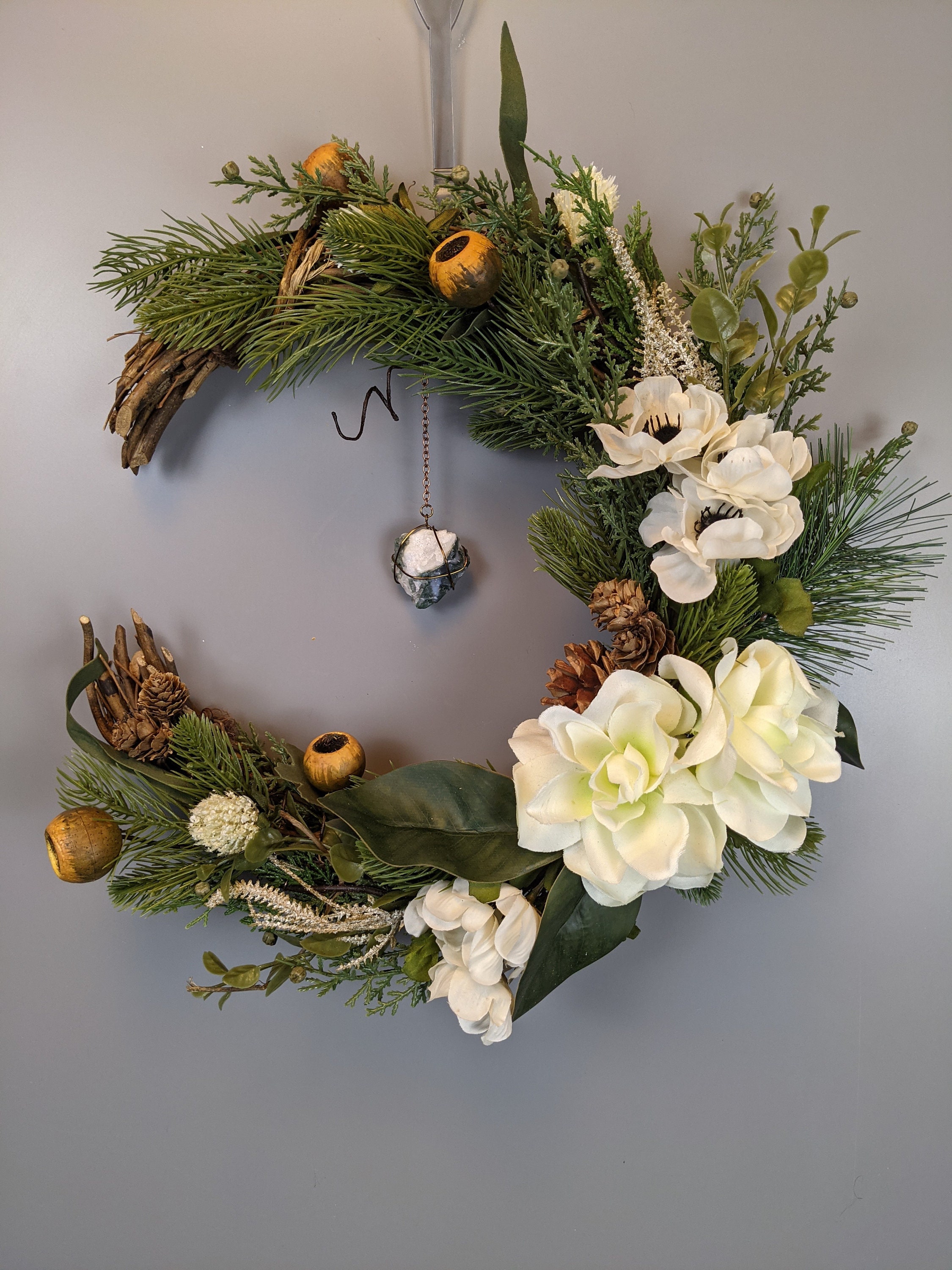 Magnolia and Anemone Crescent Moon Wreath | Etsy