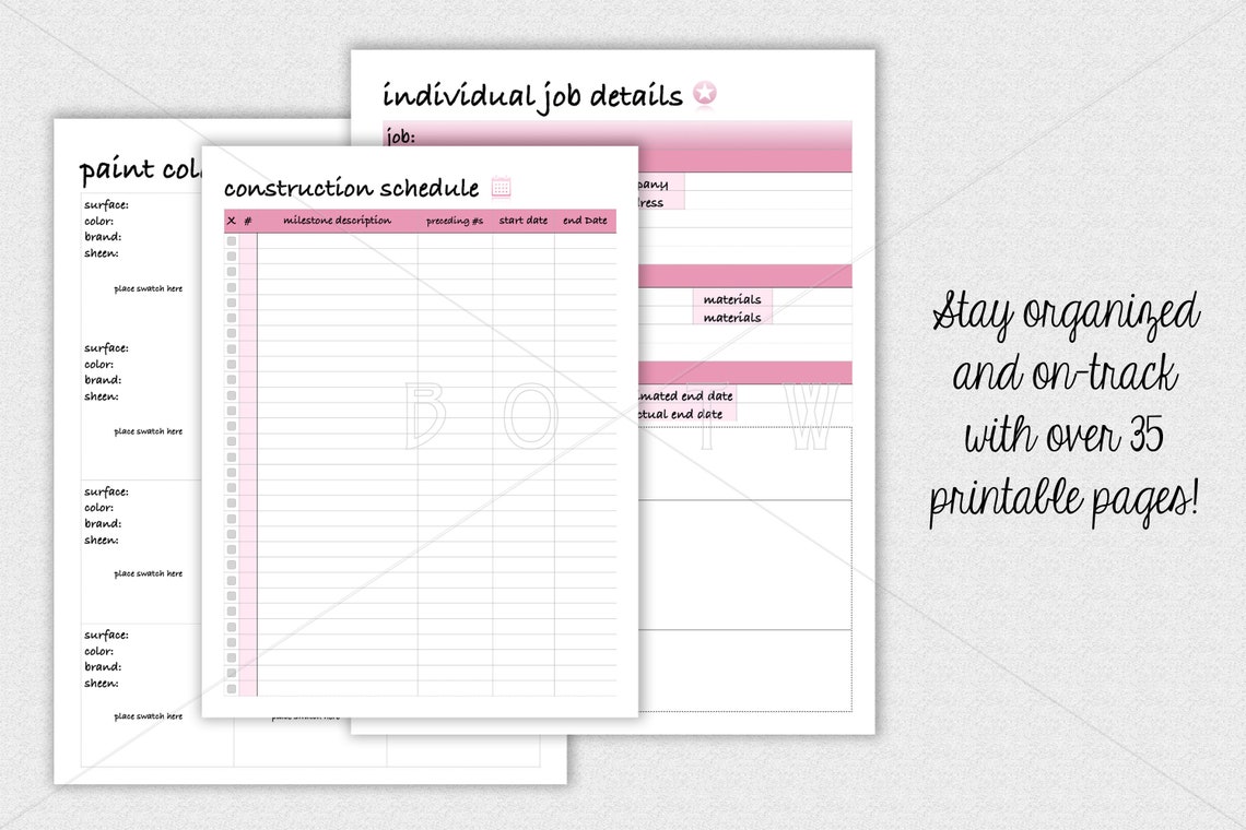 Pink New Home Building Construction Planner & Organizer - Over 60 ...