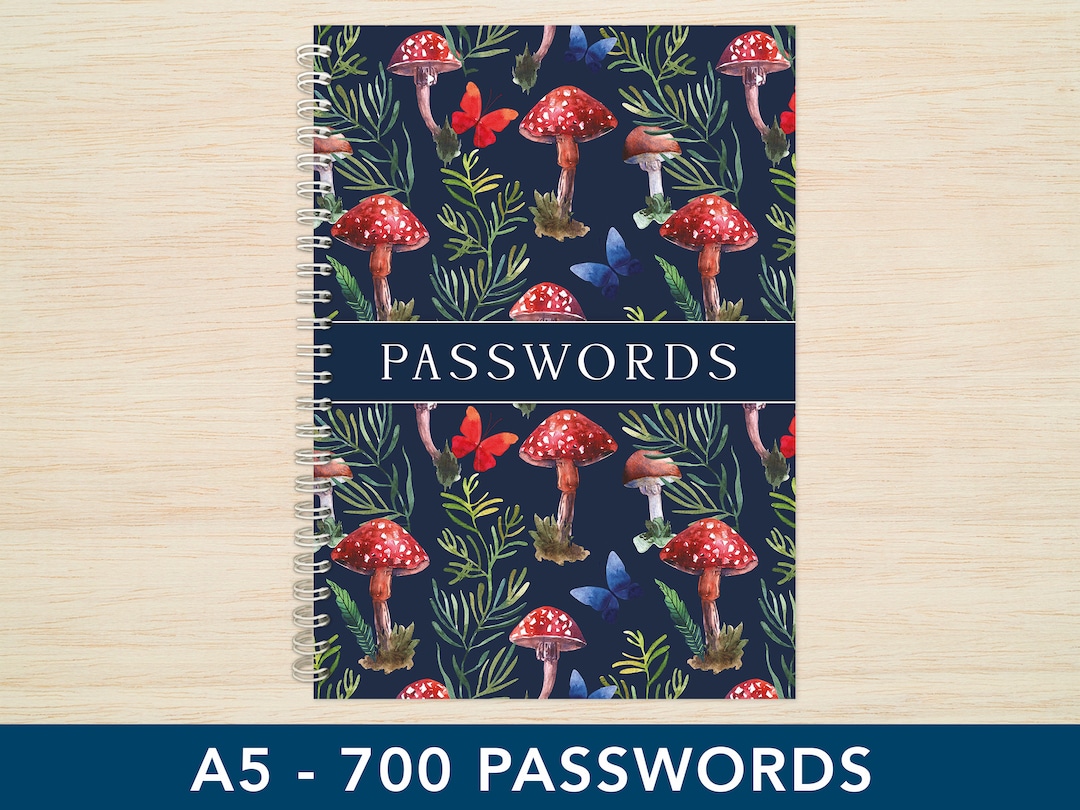 Mushroom Large Password Book A5 Spiral Password Tracker A Z A5 Internet ...
