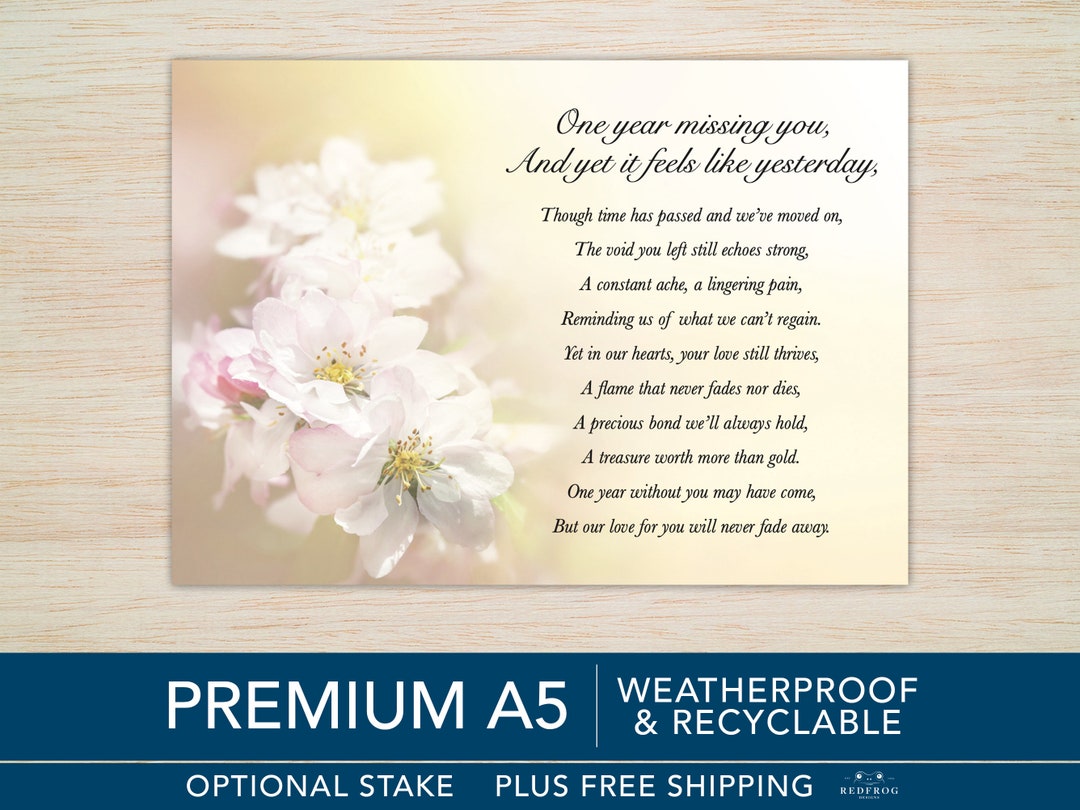 One Year Missing You Memorial Grave Card One Year Death Anniversary ...