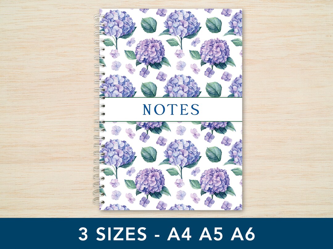 Hydrangea Spiral Notebook A4 A5 A6 Plain or Lined Paper Floral Soft ...