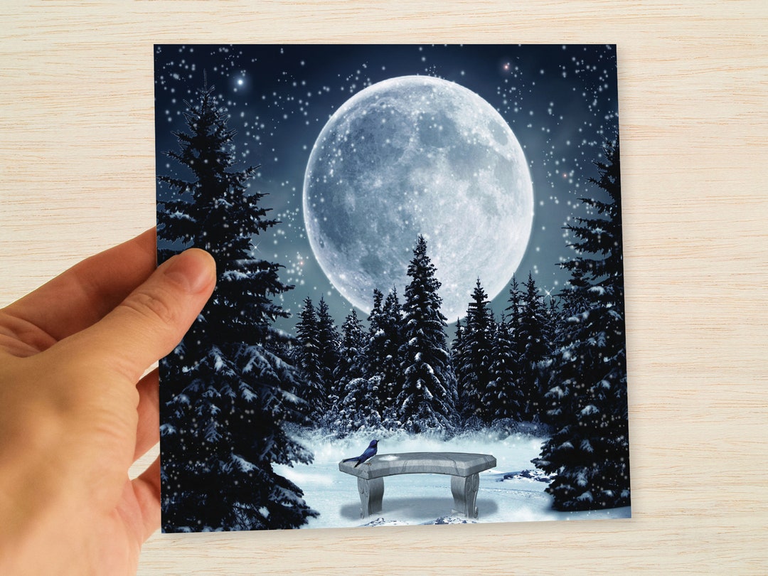 Christmas Blank Cards & Packs Midnight Full Moon Winter Snow Landscapes ...