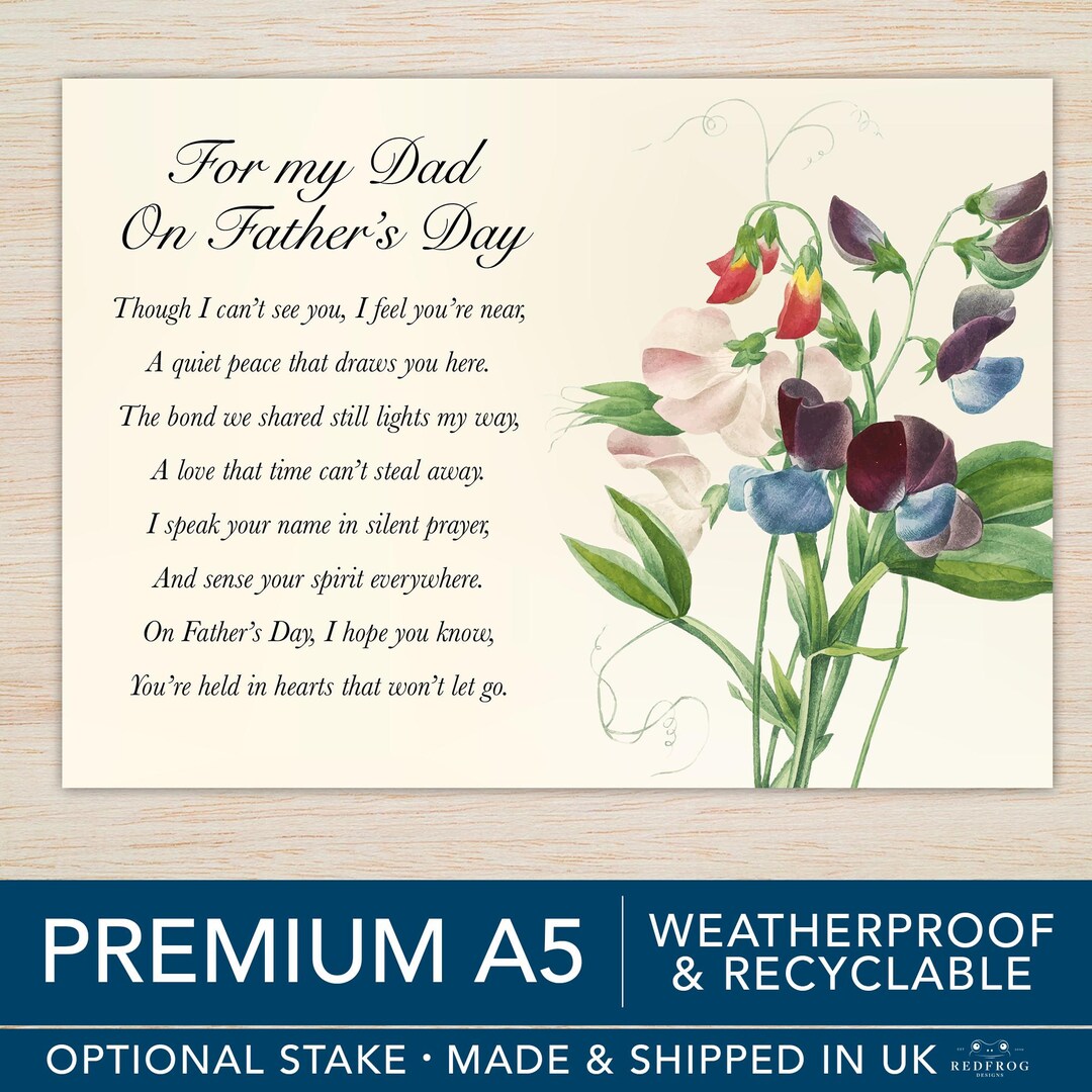 Dad Fathers Day Memorial Card Dad Father's Day Memorial Grave Card ...