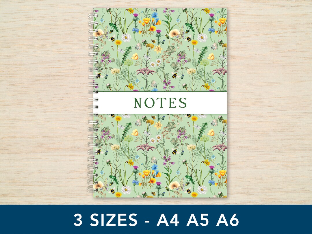 Wildflowers Handmade Spiral Notebook A4 A5 A6 Notepad Plain Lined Paper ...