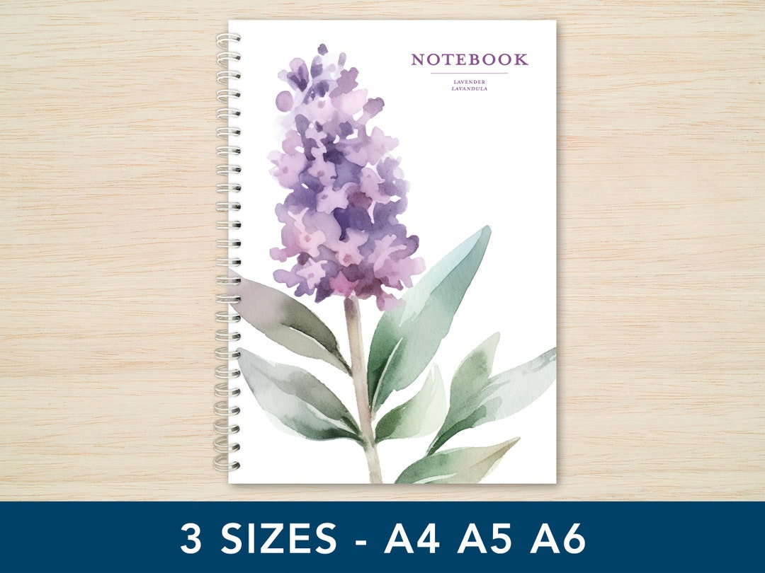 Lavender Notebook Spiral A4 A5 A6 Notepad Plain Lined Paper Spring ...