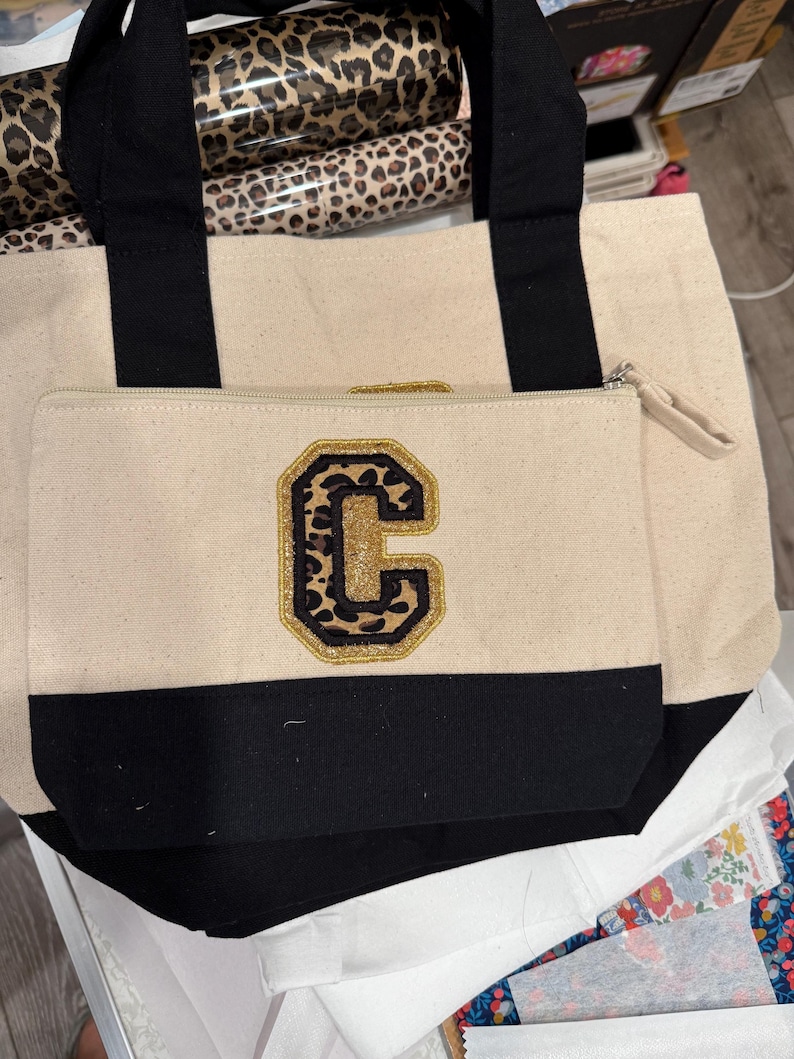 Leopard Initial Canvas Tote Bag, Personalized Gift - Etsy
