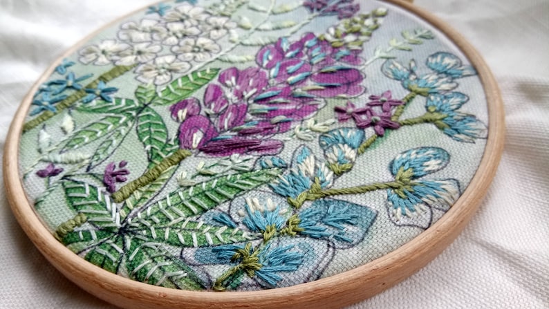 Embroidery Pattern, Lupin Floral Embroidery Design on Fabric - Etsy