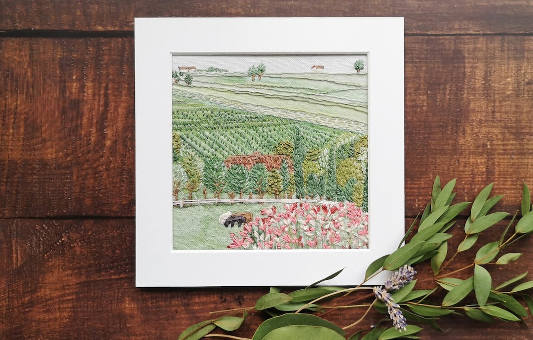 The Vineyard Linen Hand Embroidery Pattern, Landscape Embroidery ...